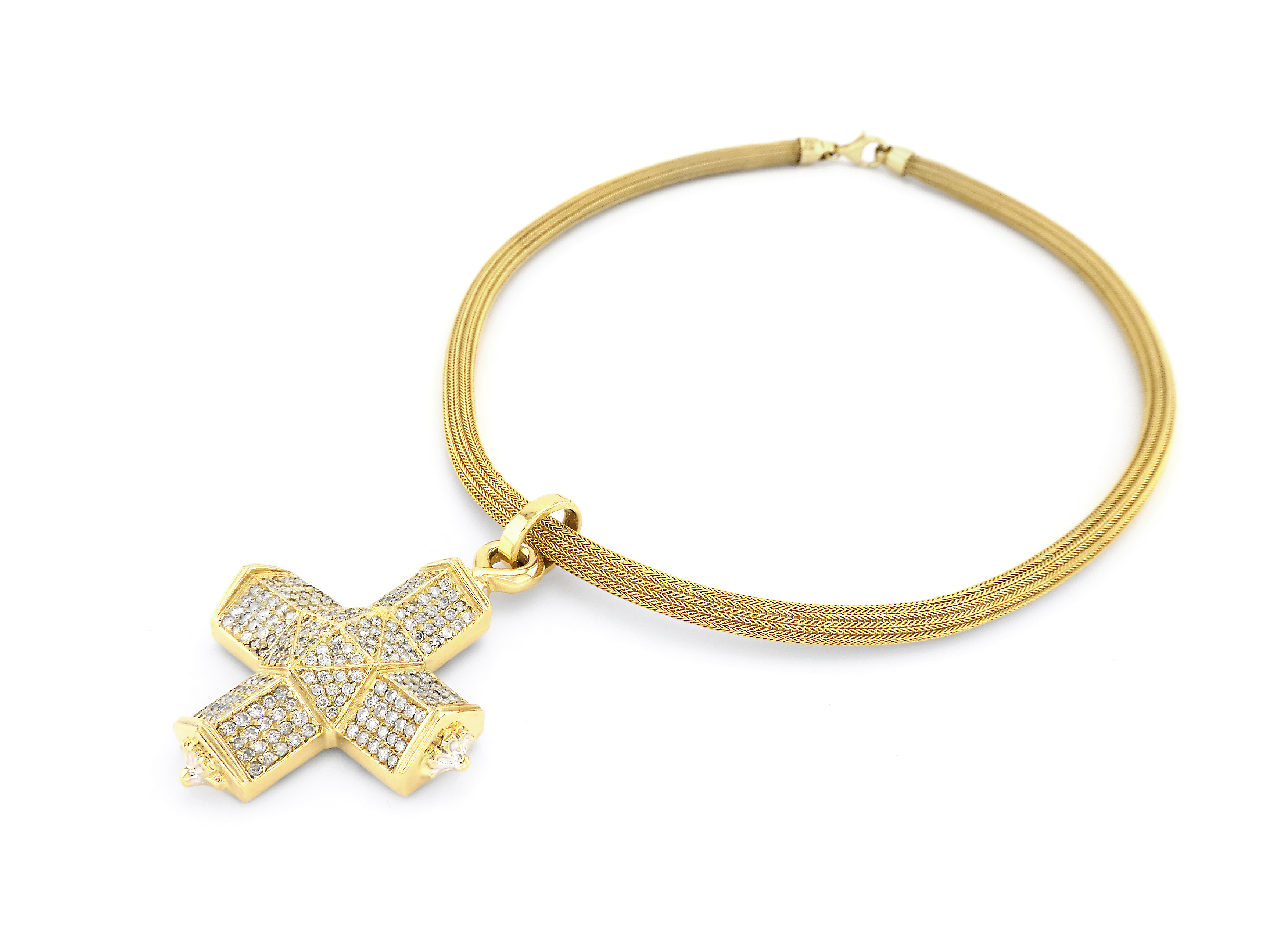Yellow Gold Cross Pendant with Diamond on Chain | Jewel in a Box